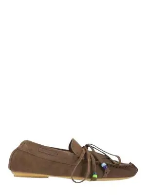 ANNIEL Fringed Beaded Loafers - Brown