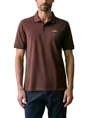 AERONAUTICA MILITARE Logo-embroidered Short-sleeve Polo Shirt - Brown