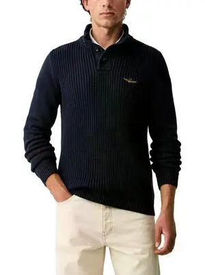 AERONAUTICA MILITARE Ribbed-knit Logo-embroidered Sweater - Blue