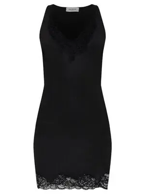 Balmain Lace-trim V-neck Dress Black