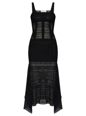 Alexander McQueen Asymmetric Lace-knit Midi Dress - Black