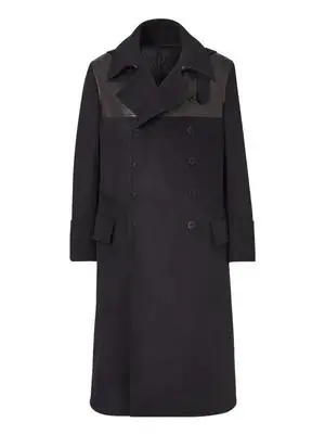 Fendi Leather-panelled Double-breasted Parka - Black
