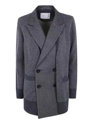 SACAI Herringbone-knit Double-breasted Cardigan