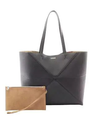 Loewe 2010-2026 Large Calfskin Puzzle Fold Tote Bag - Black