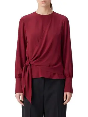 Federica Tosi Draped Viscose Blouse With Tie-waist Belt And Long Sleeves - Ruby