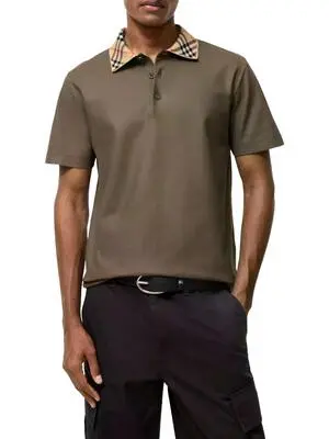 Burberry Check Collar Cotton Polo Shirt - Brown