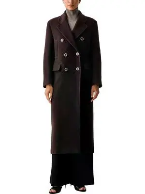 Pinko Long Double-breasted Coat In Wool-blend Fabric - Red