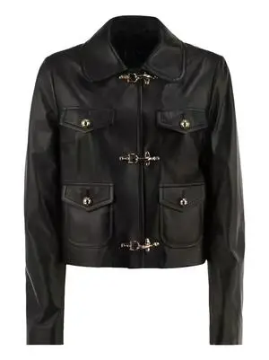 FAY Hook-fastening Leather Jacket - Black