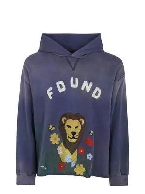 FOUND Logo-embroidered Lion-patch Hoodie - Blue