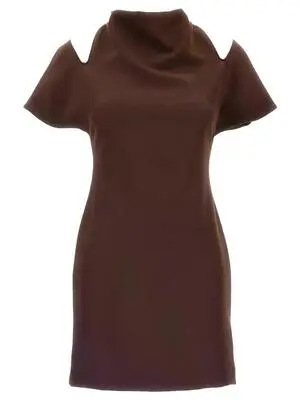 Federica Tosi Cold-shoulder Cowl-neck Mini Dress - Brown