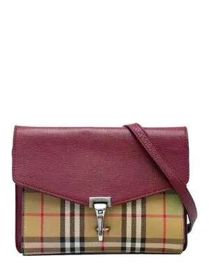 Burberry 2000-2017 Small Leather And House Check Canvas Derby Macken Crossbody Bag Red