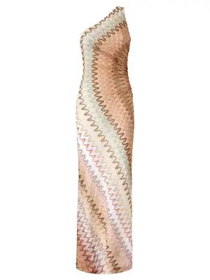 Missoni One-shoulder Long Dress In Chevron Lamé Viscose - Multicoloured