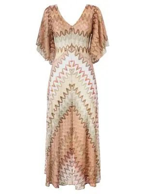 Missoni Long Dress With V-neck In Zigzag Lamé Viscose - Multicoloured
