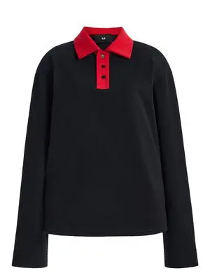 LII Contrast-collar Cotton Polo - Black