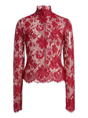 Françoise Paulina High Collar Lace Top - Red