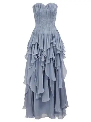 Aje Gleam Ruched Organza Gown - Blue