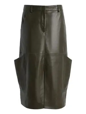 Françoise Oakley Leather Midi Skirt - Green