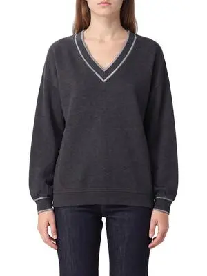 Brunello Cucinelli V-neck Cotton-blend Sweater With Monili Detail - Grey