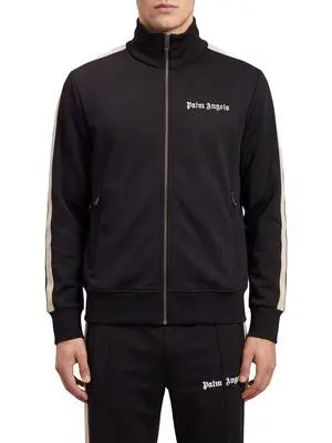 Palm Angels Technical Fabric Track Jacket With High Neck And Contrast Logo Black
