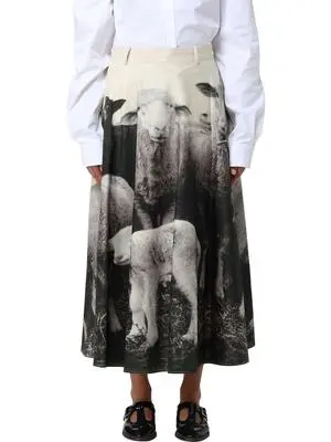 MOSCHINO Graphic Print A-line Cotton Midi Skirt With Asymmetrical Hem