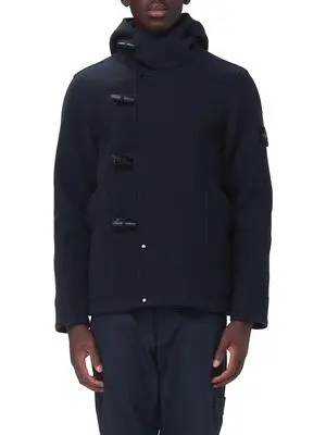 Stone Island Wool Duffle Coat With Hood And Compass Logo Blue