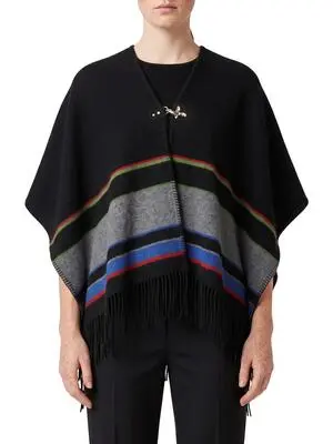 FAY Multi Striped Wool Cape With Toggle Closure