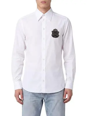 Dolce & Gabbana Cotton Shirt With French Collar And Embroidered Logo - White