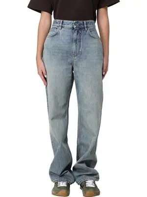 Loewe High-waisted Wide-leg Jeans In Cotton Denim With Monogram - Navy