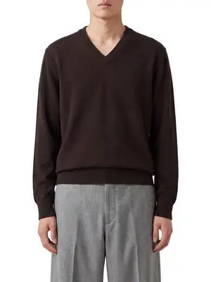 Dries Van Noten V-neck 100% Cashmere Sweater With Ribbed Trims - Brown