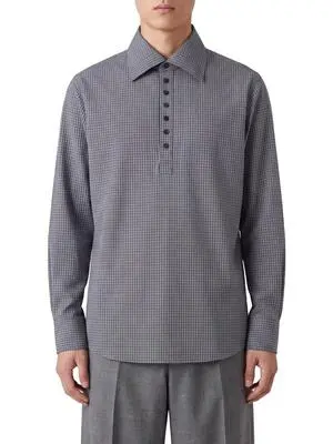 Dries Van Noten Vichy Cotton Shirt With French Collar - Navy