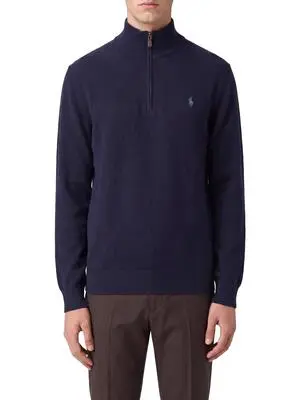 Polo Ralph Lauren Half-zip Wool Turtleneck Sweater With Pony Logo - Navy