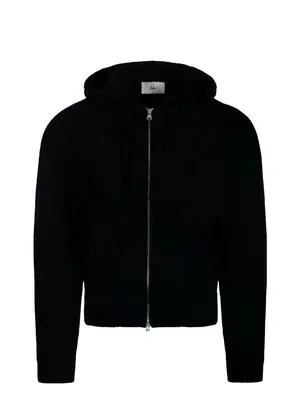 DUNST Ribbed-knit Zip-up Hoodie - Black