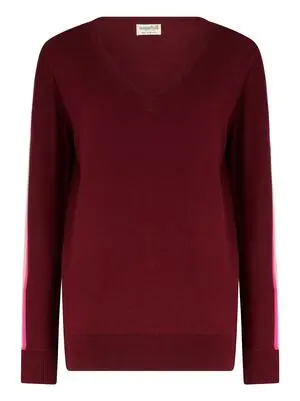 SUGARHILL BRIGHTON Doris V-neck Sweater Burgundy Stripe - Red