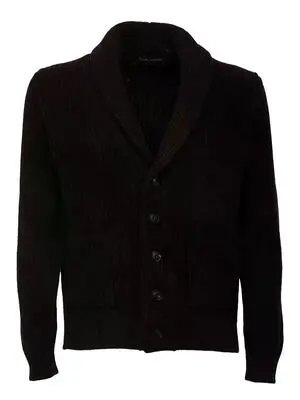 FILIPPO DE LAURENTIIS Shawl-collar Ribbed-knit Cardigan - Brown