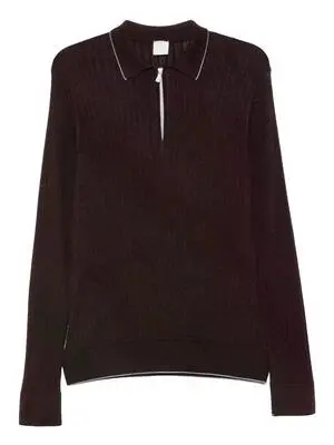 Eleventy Ribbed-knit Half-zip Polo Shirt - Brown
