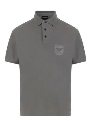 Emporio Armani Logo-patch Cotton Polo Shirt - Grey