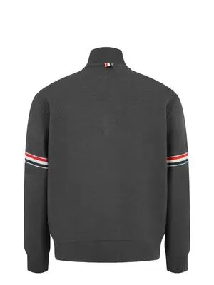 Thom Browne Funnel-neck Rwb-stripe Sweatshirt - Grey