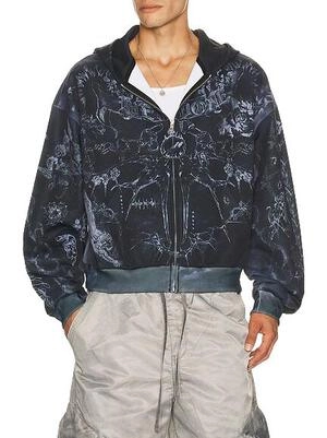 We11Done Tattoo Printed Zip Up Hoodie - Black