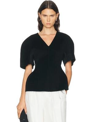 LISA YANG Double V Neck Top - Black