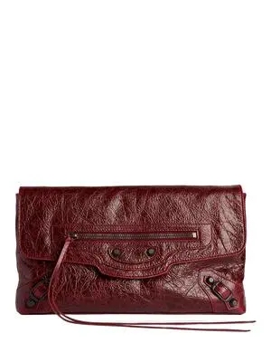 Balenciaga Le City Leather Clutch Red