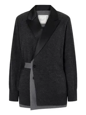 Sacai Layered Satin-trimmed Wool Cardigan - Gray