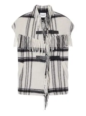 MARANT ETOILE Ginesa Fringed Checked Brushed Wool-blend Vest - Multi