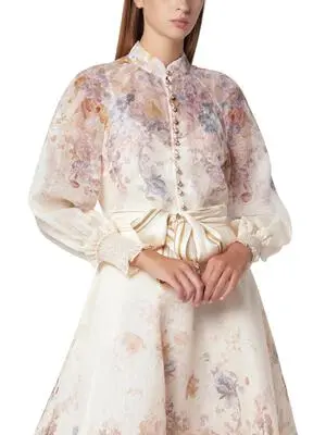 Zimmermann Cream Ascent Blouse In Silk And Linen Blend - Multicolor
