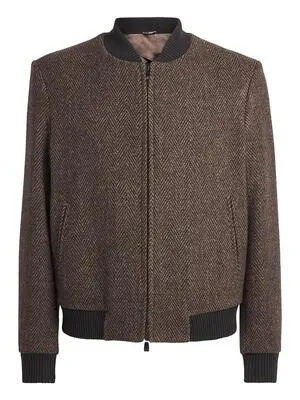 Corneliani Wool Herringbone Bomber Jacket - Brown