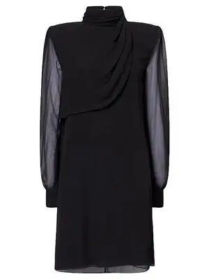 Valentino Garavani Draped High-neck Silk Mini Dress - Nero