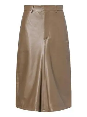 Victoria Beckham Kick-detail Leather Midi Skirt - Tree Bark