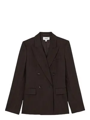 REISS Dawson Herringbone Double-breasted Stretch Wool-blend Blazer - Chocolate Brown