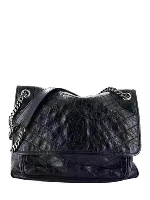 Saint Laurent Niki Chain Flap Bag Matelasse Chevron Leather Medium Shoulder Bag - Black