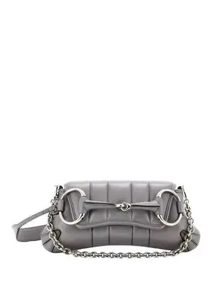 Gucci Horsebit Chain Vertical Quilted Leather Small Shoulder Bag - Grey