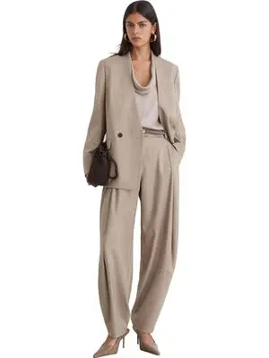 REISS Collarless Double-breasted Suit Blazer Wool-blend - Neutral